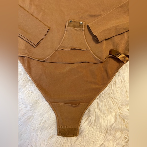 SKIMS | Tops | Skims Mock Neck Long Sleeve Bodysuit In Camel | Poshmark